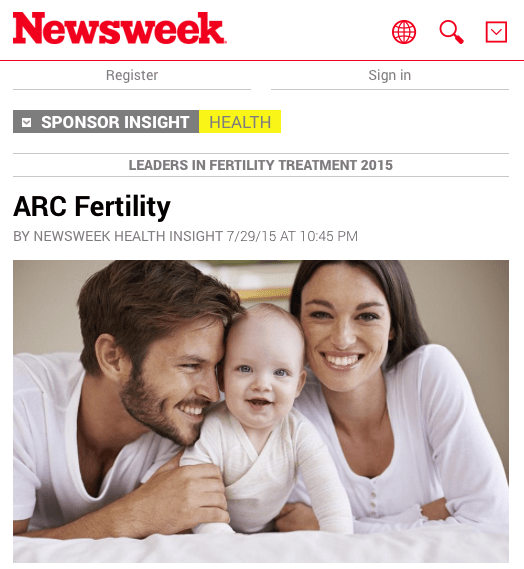 ARC Termed Leader in Fertility 2015 by Newsweek Magazine - ARC Fertility